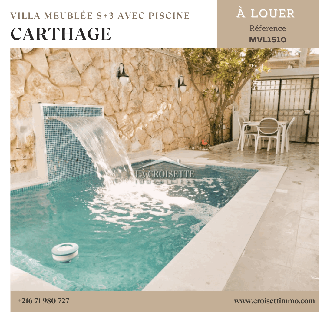 Furnished S+3 Villa with Pool in Carthage, Tunis - BNB Tunisie